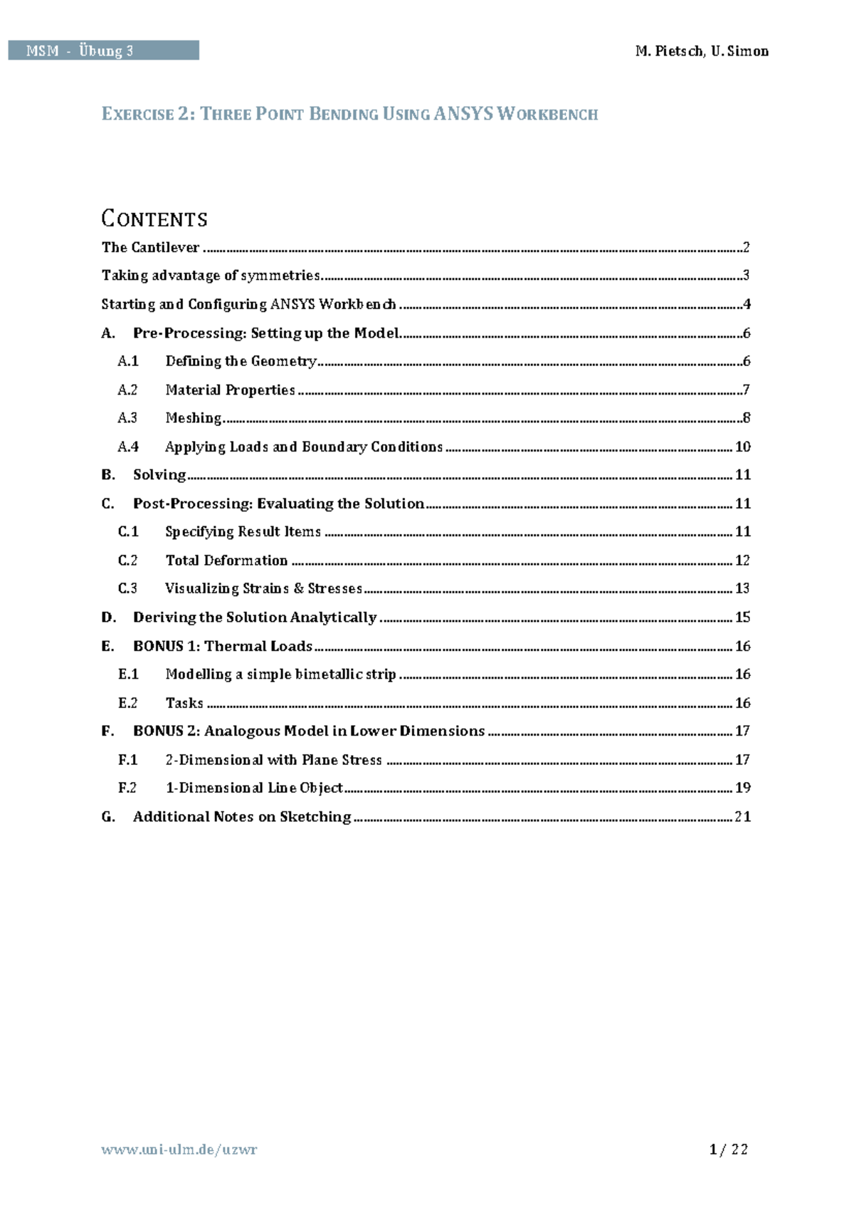 Msm-blatt 03 - Übung - EXERCISE 2 : THREE POINT BENDING USING ANSYS ...