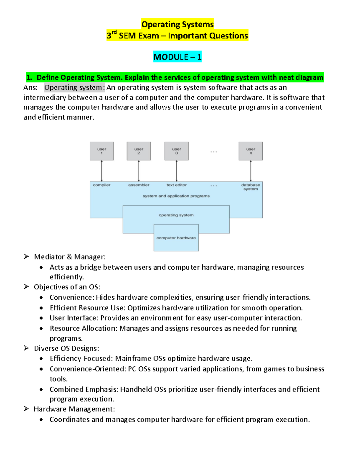 Operating Systems 3 SEM Exam: Key Questions & Concepts for Module 1 ...