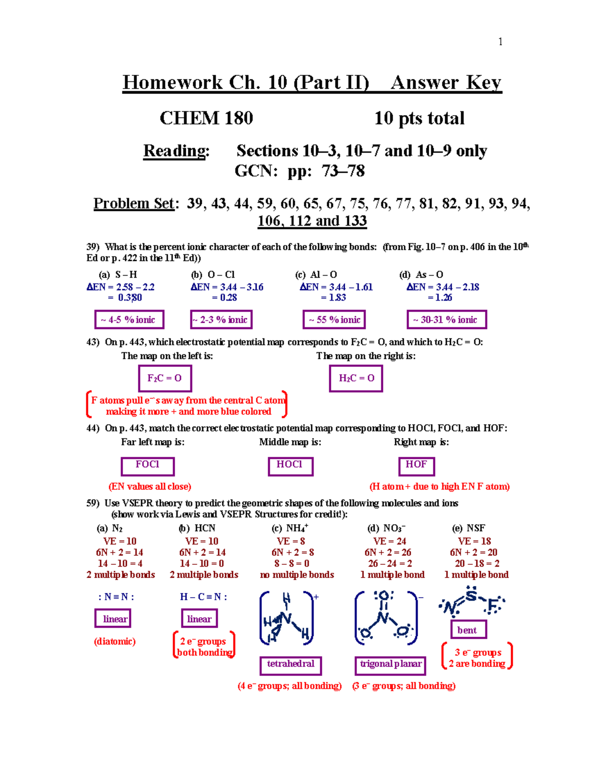 HW Ch. 10 (Part II) Key 10th Ed CHEM 180 - Homework Ch. 10 (Part II ...