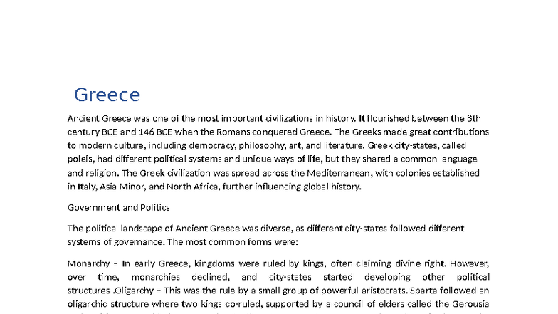 Ancient Greece: Political Systems, Warfare, and Society Insights - Studocu