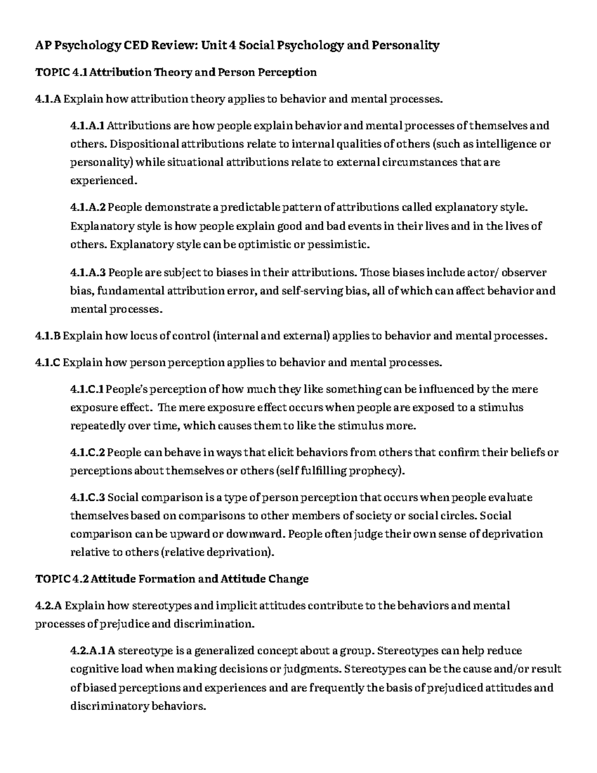 AP Psychology CED Review: Unit 4 - Social Psychology & Personality ...