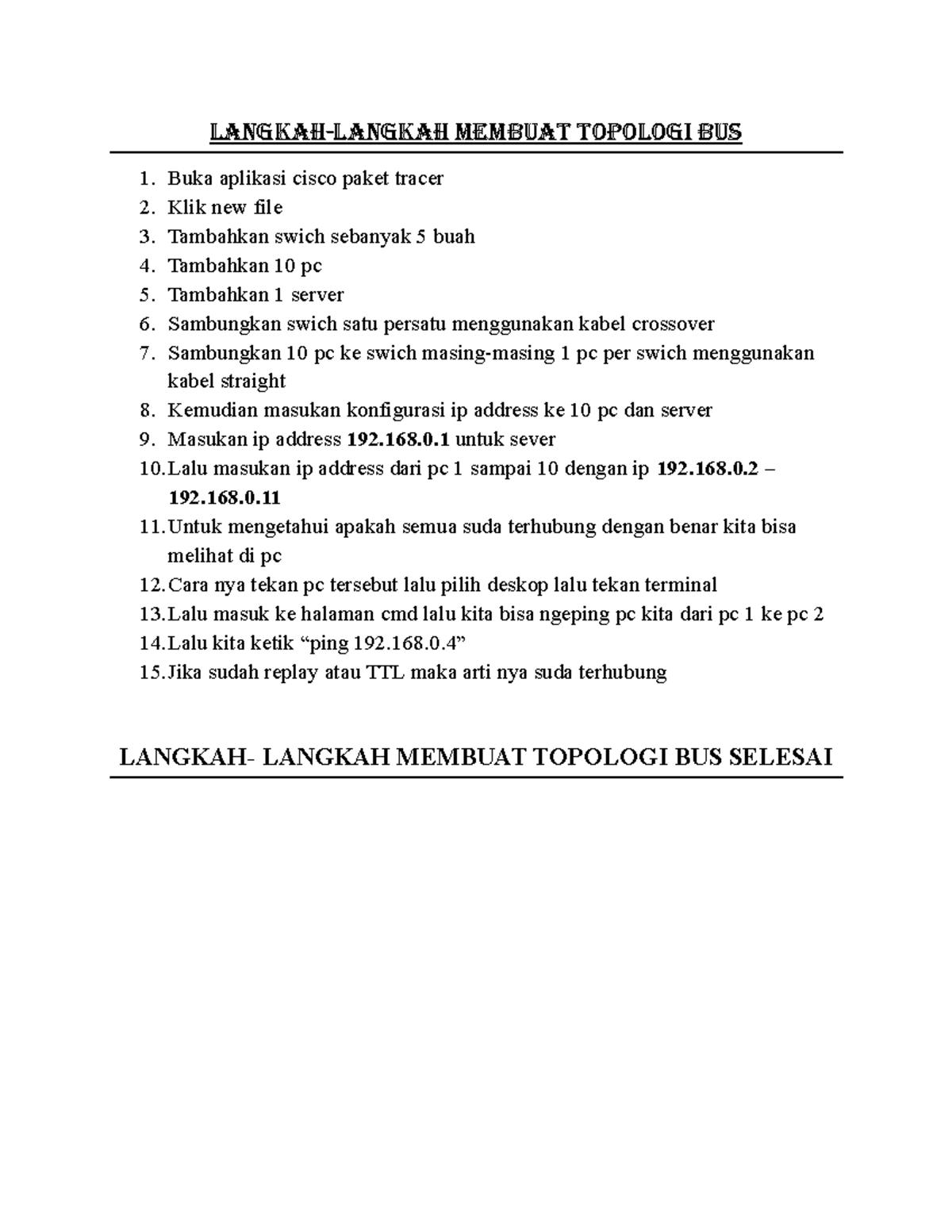 Langkah-Langkah Membuat Topologi Bus OCA - Studocu