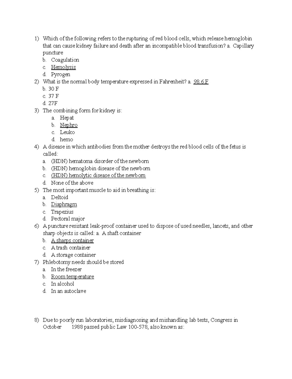 Phlebotomy Exam Questions & Answers for Course HLT 203 - Studocu