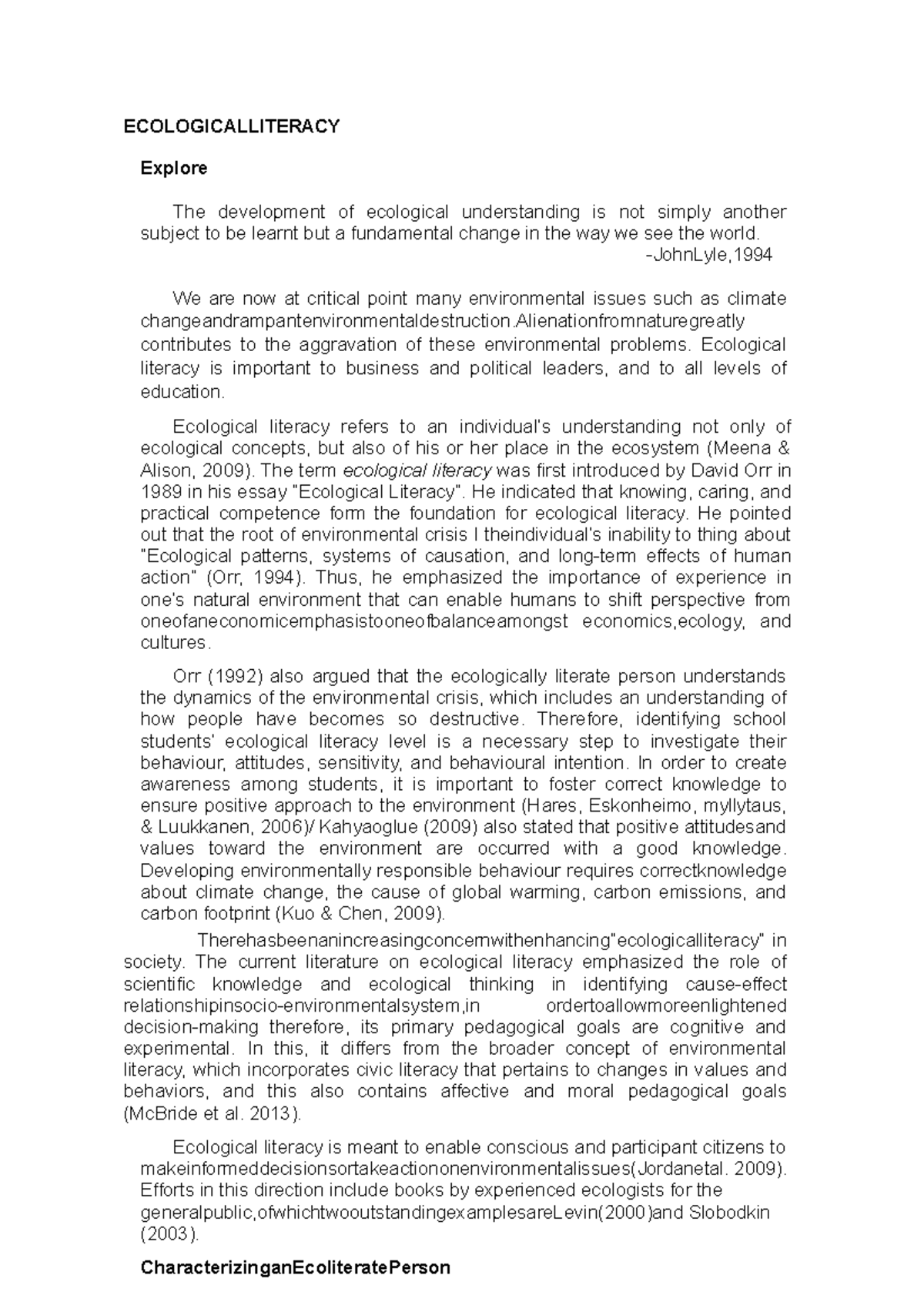 Module 8 ECO - Ecological Literacy: Understanding and Application - Studocu