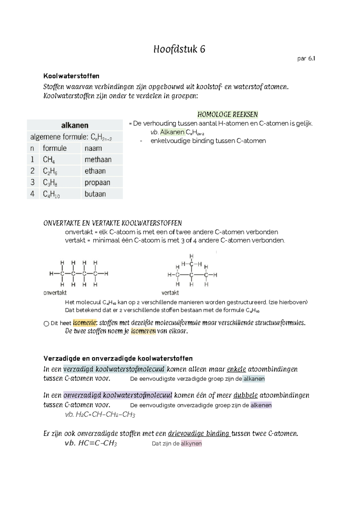 SK H6 Koolstofchemie - Homologe Reeksen en Naamgevingsregels - Studeersnel