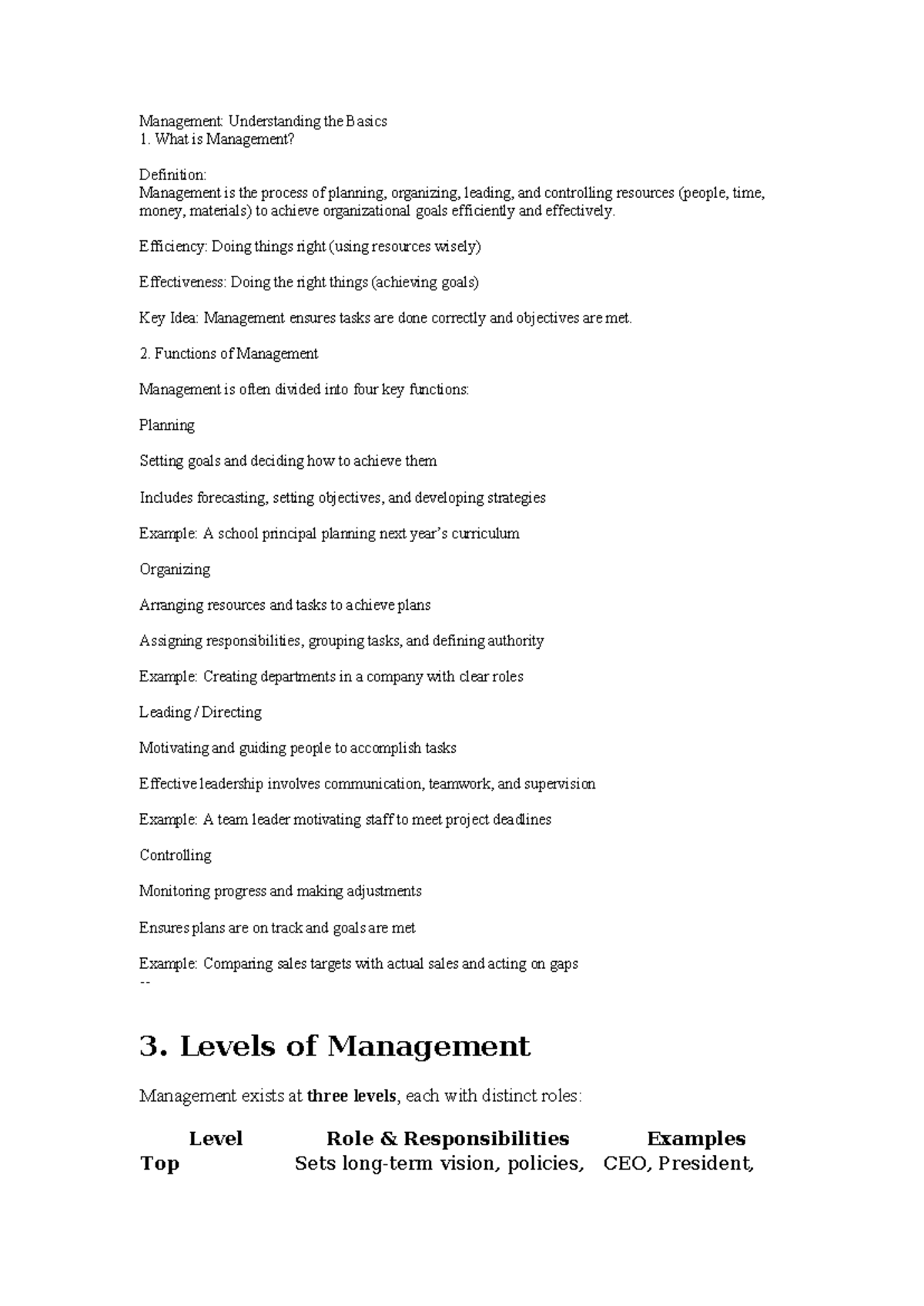 CFLM 1 - Final Exam Notes on Understanding Management Basics - Studocu