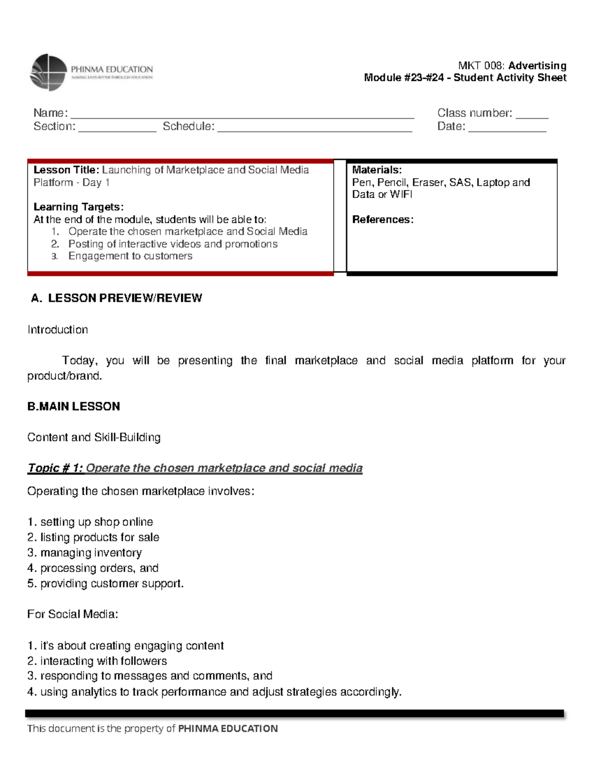 MKT 008: Advertising Module Lesson on Digital Marketplace & Social ...