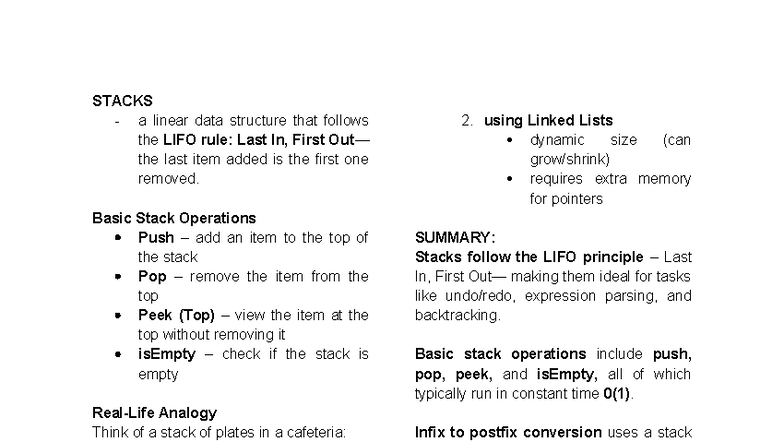 DSA Reviewer: Stacks, Queues, and Trees Concepts & Operations - Studocu