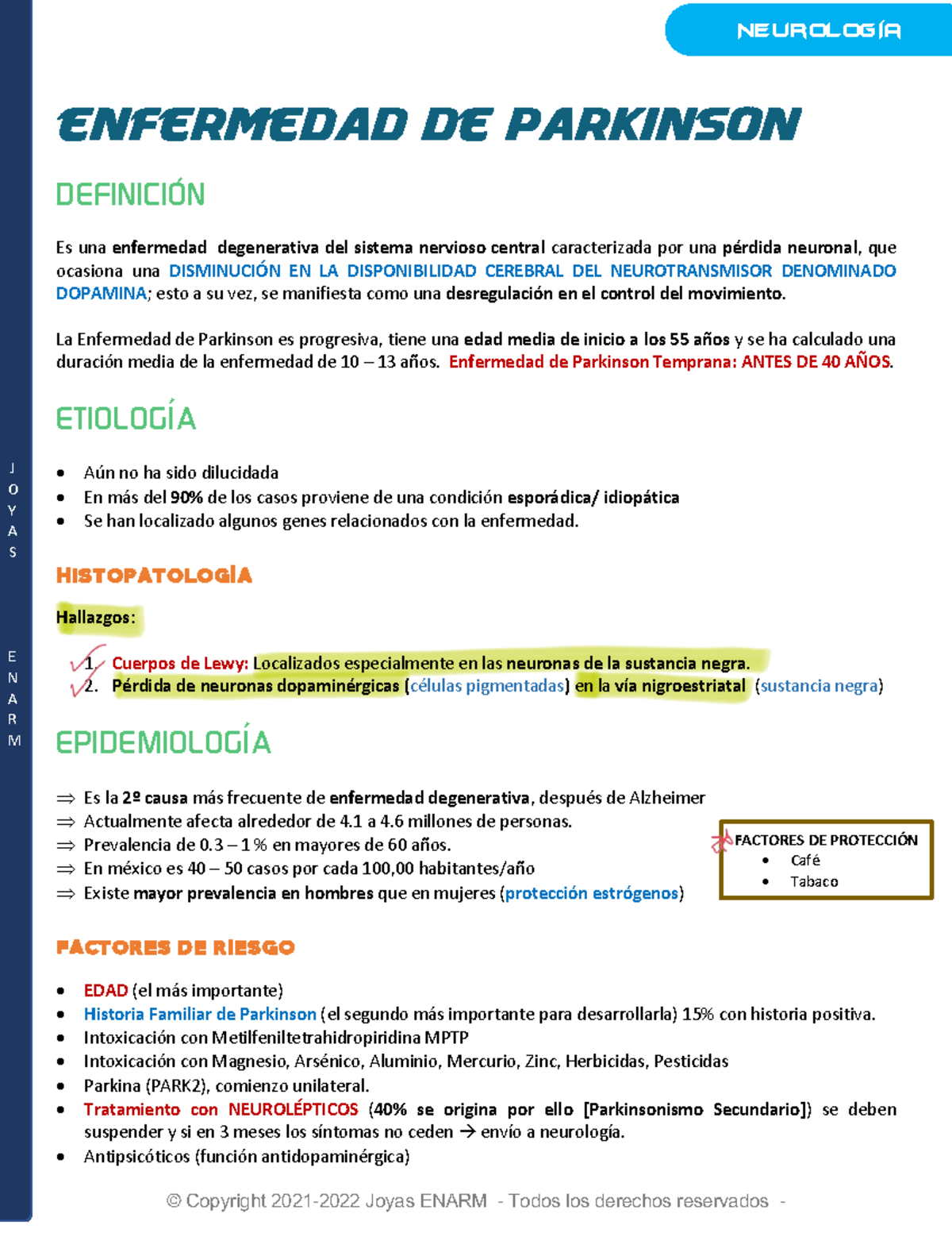 ENARM 5: Enfermedad de Parkinson - Definición y Tratamiento - Studocu