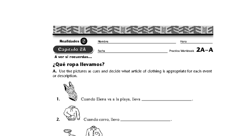 Realidades 2A Practice Workbook Assignment (Real02_PW_02a) - Studocu