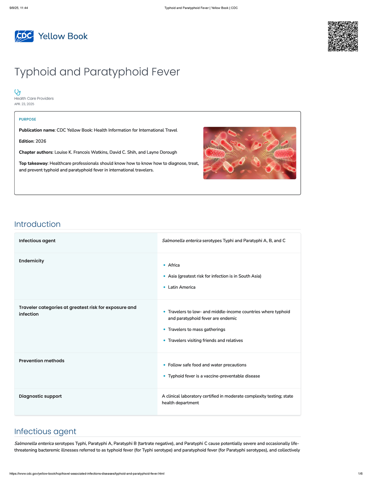 CDC Yellow Book 2026: Typhoid & Paratyphoid Fever Overview - Studocu