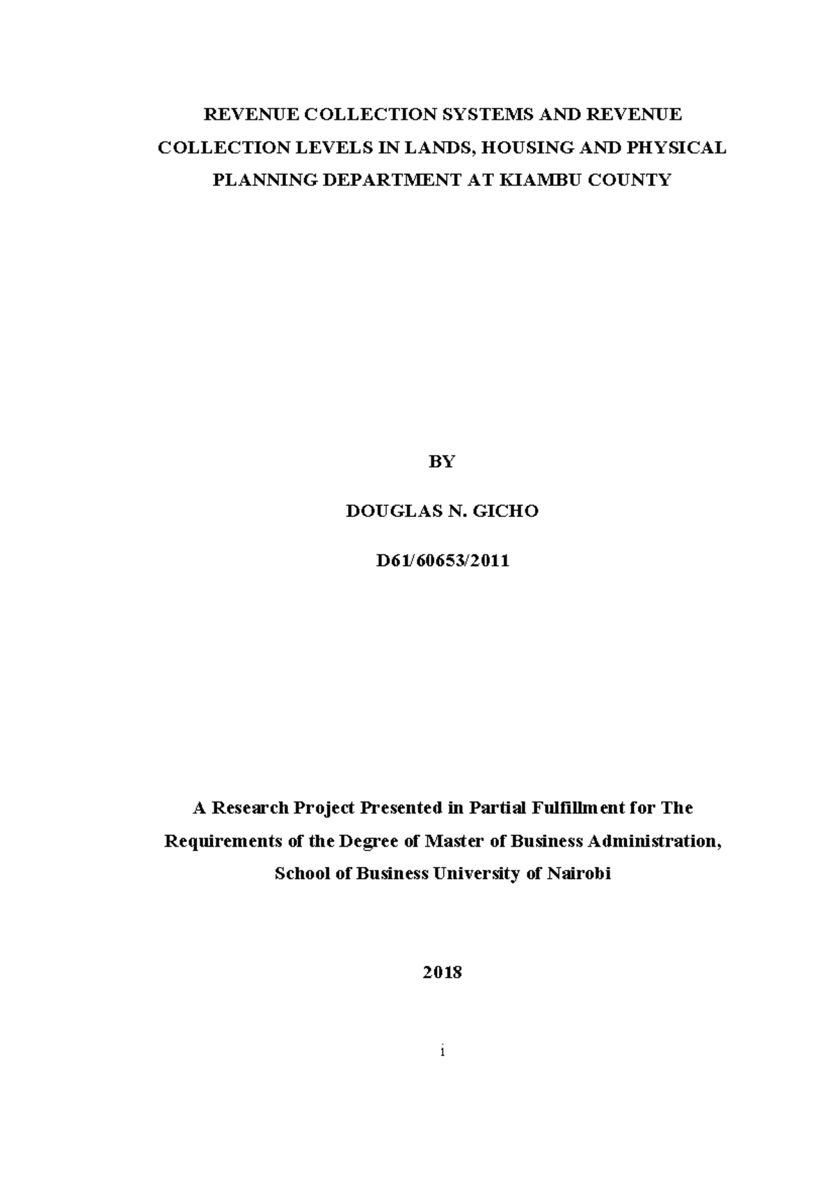 D61/60653/ Analysis of Revenue Collection Systems in Kiambu County ...