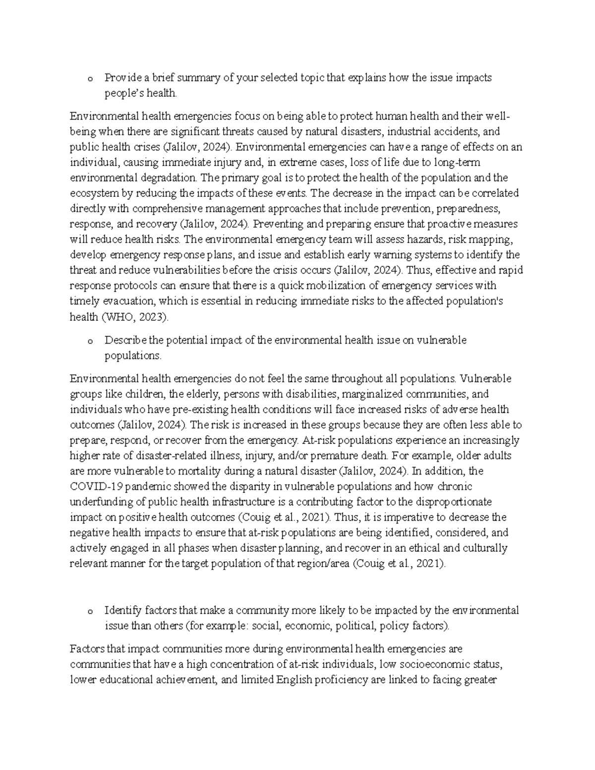 Environmental Health Emergencies: Impacts and Interventions (NURS 301 ...