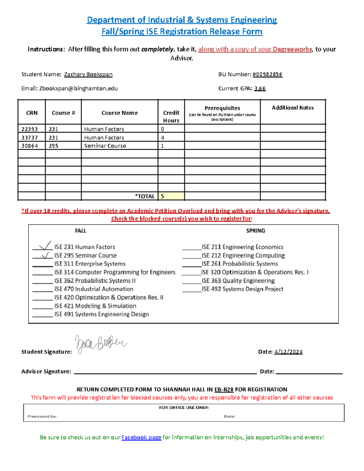 ISE Registration Release Form for Fall/Spring 2024 - Studocu
