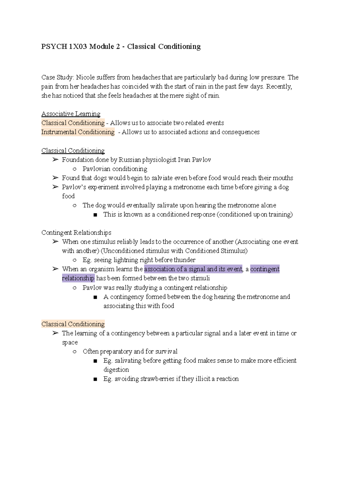 PSYCH 1X03 Classical conditioning case study: Nicole's headaches and ...
