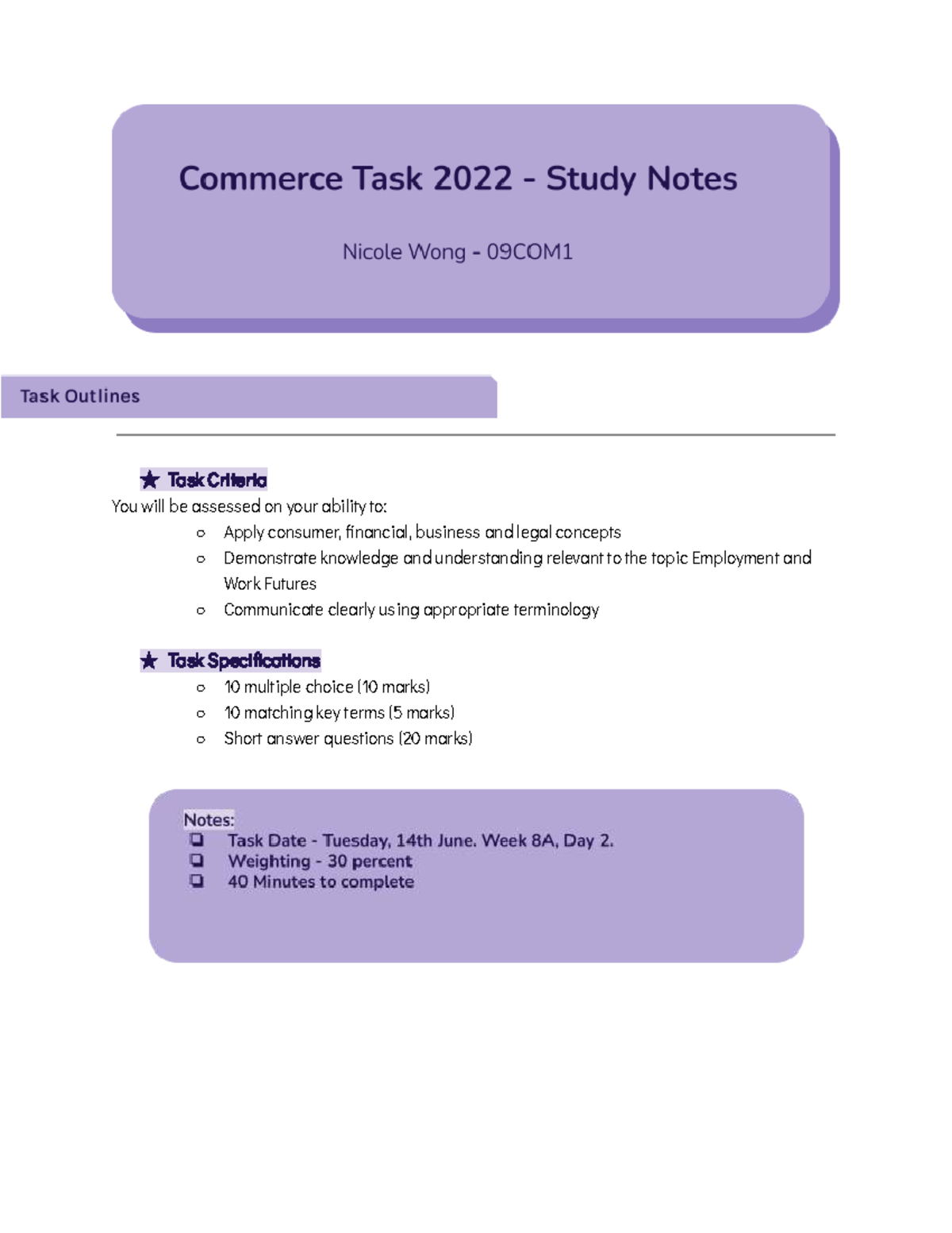 Commerce Task 2022 - Study Notes on Employment & Work Futures - Studocu
