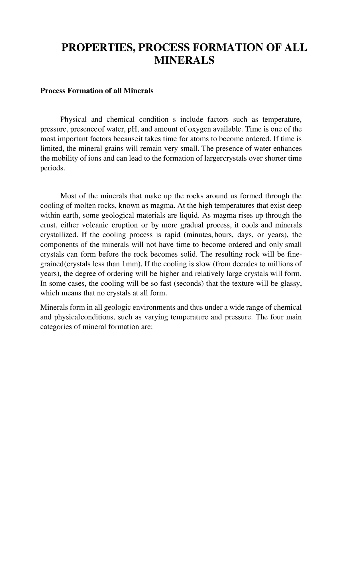 Properties and Processes of Mineral Formation - Geology Module - Studocu