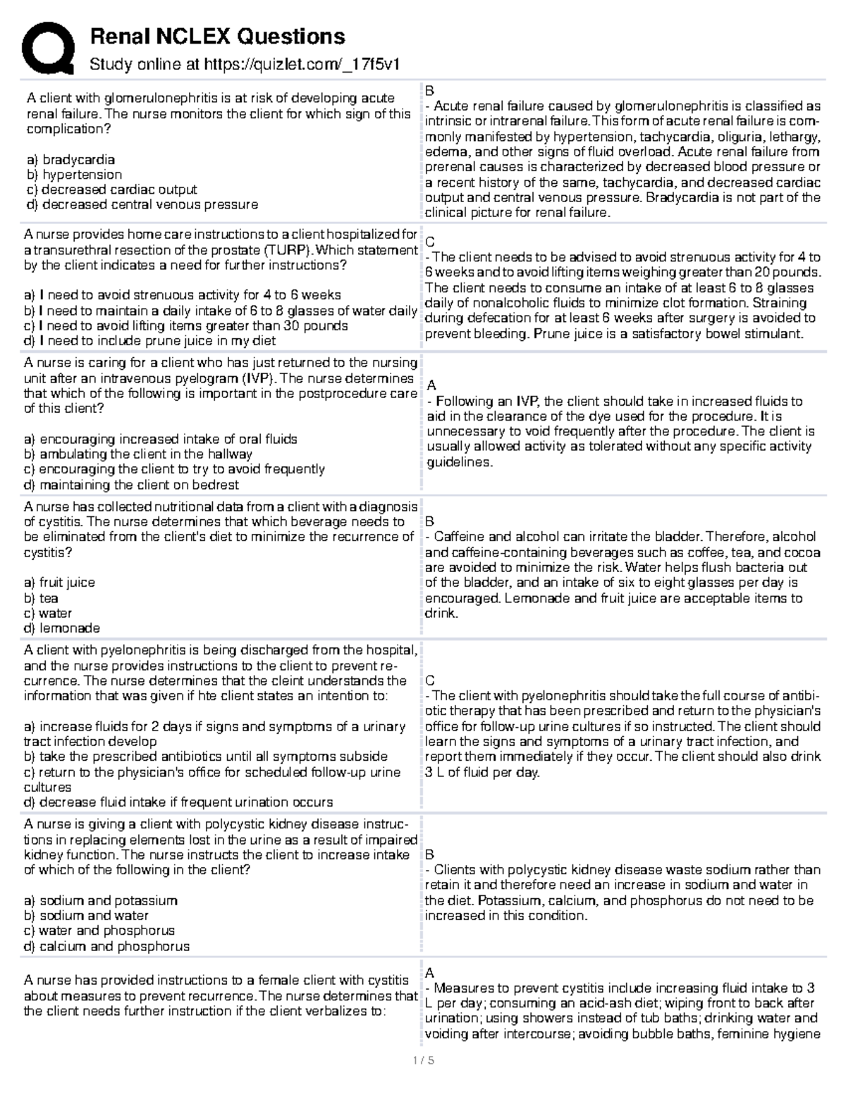Renal NCLEX Exam Practice Questions for Future Nurses - Studocu