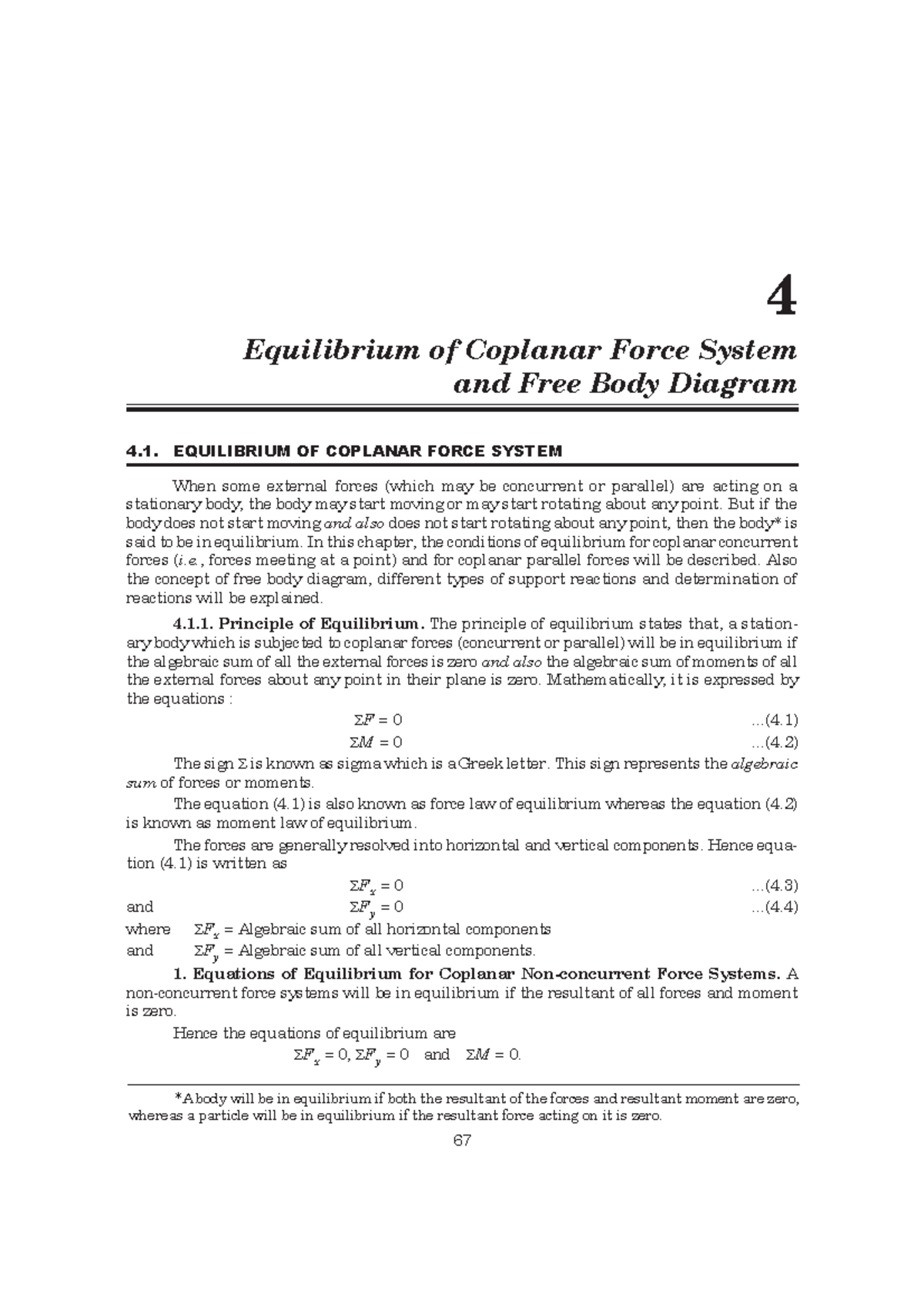 Equilibrium of Coplanar Force System and Free Body Diagram ...