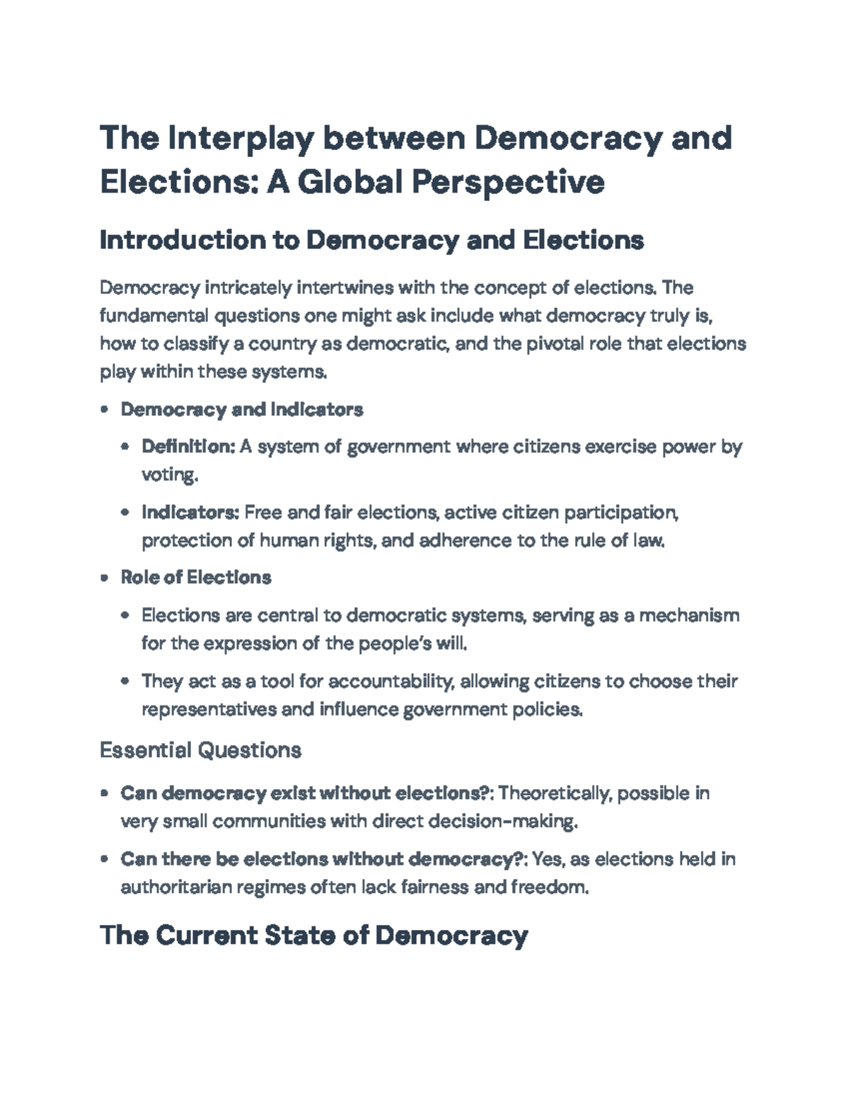 Democracy and Elections: Key Insights and Challenges (POL101) - The ...