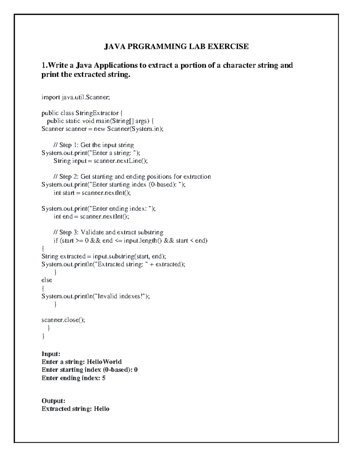 JAVA LAB EXERCISES: STRING EXTRACTION & MULTITHREADING - Studocu