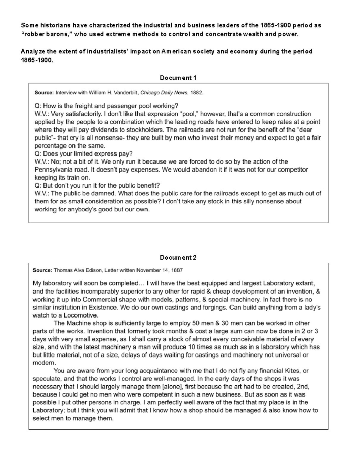 Gilded Age DBQ - Relevant DBQ packet for AP United States History 2021 ...