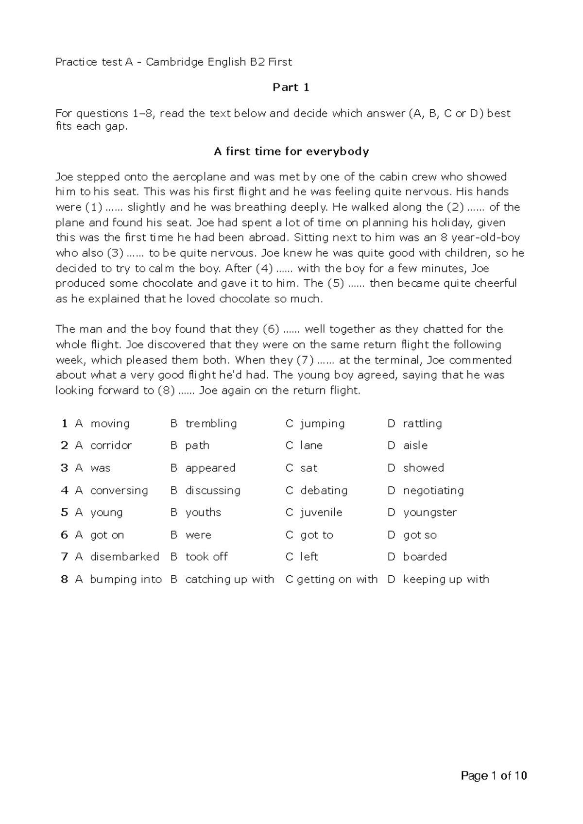 B2 First Cambridge English Practice Test A - Oefentoets - Studeersnel