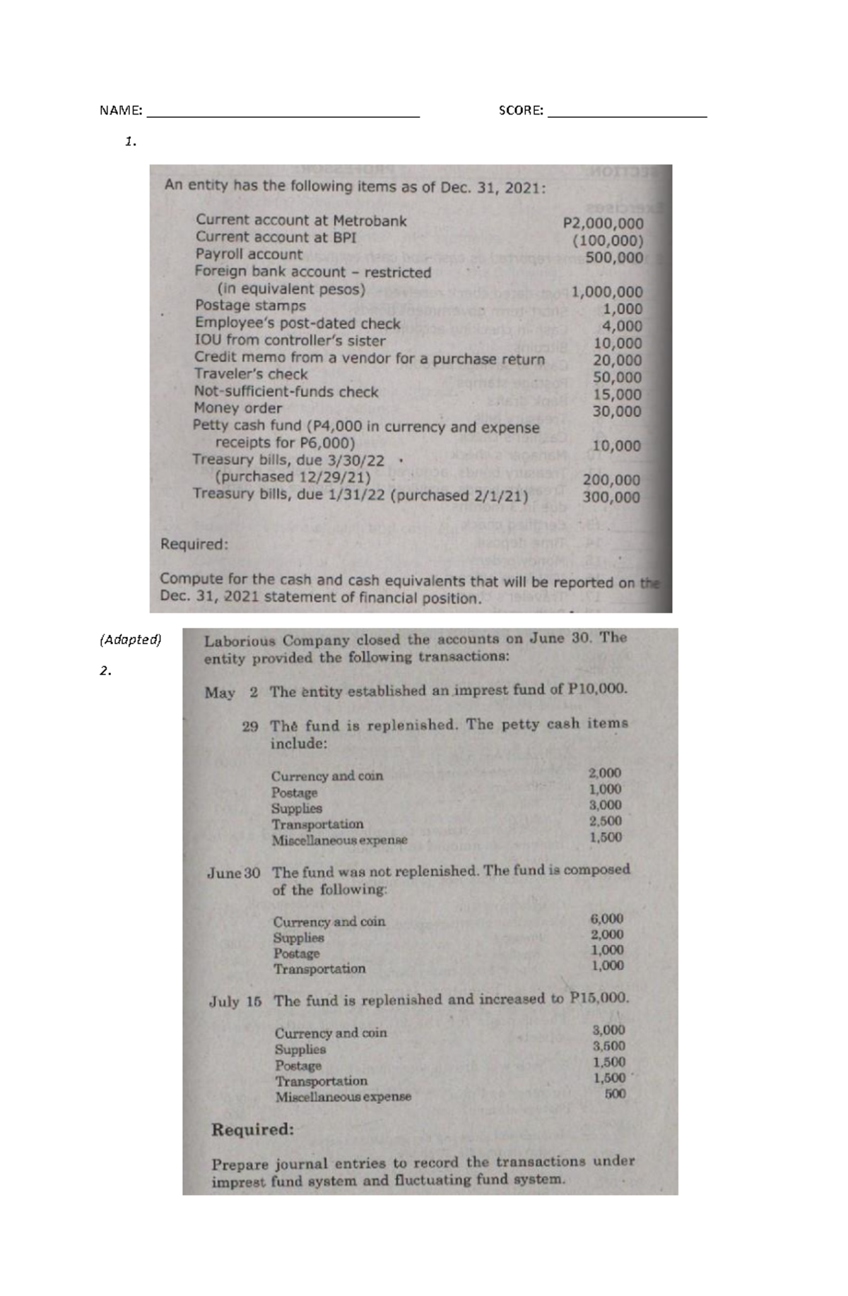 Activity 2: Cash and Imprest Fund Transactions (PCF) - Studocu
