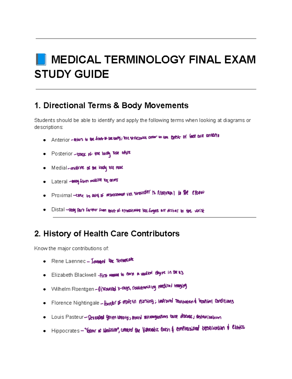 MEDICAL TERMINOLOGY FINAL EXAM STUDY GUIDE - Studocu
