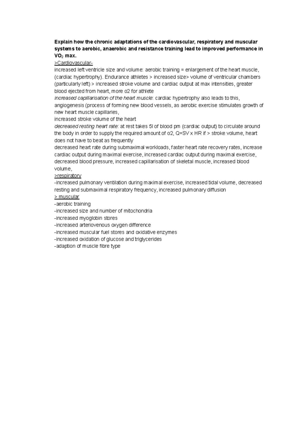 Chronic Adaptations to Training: Cardiovascular, Respiratory & Muscular ...