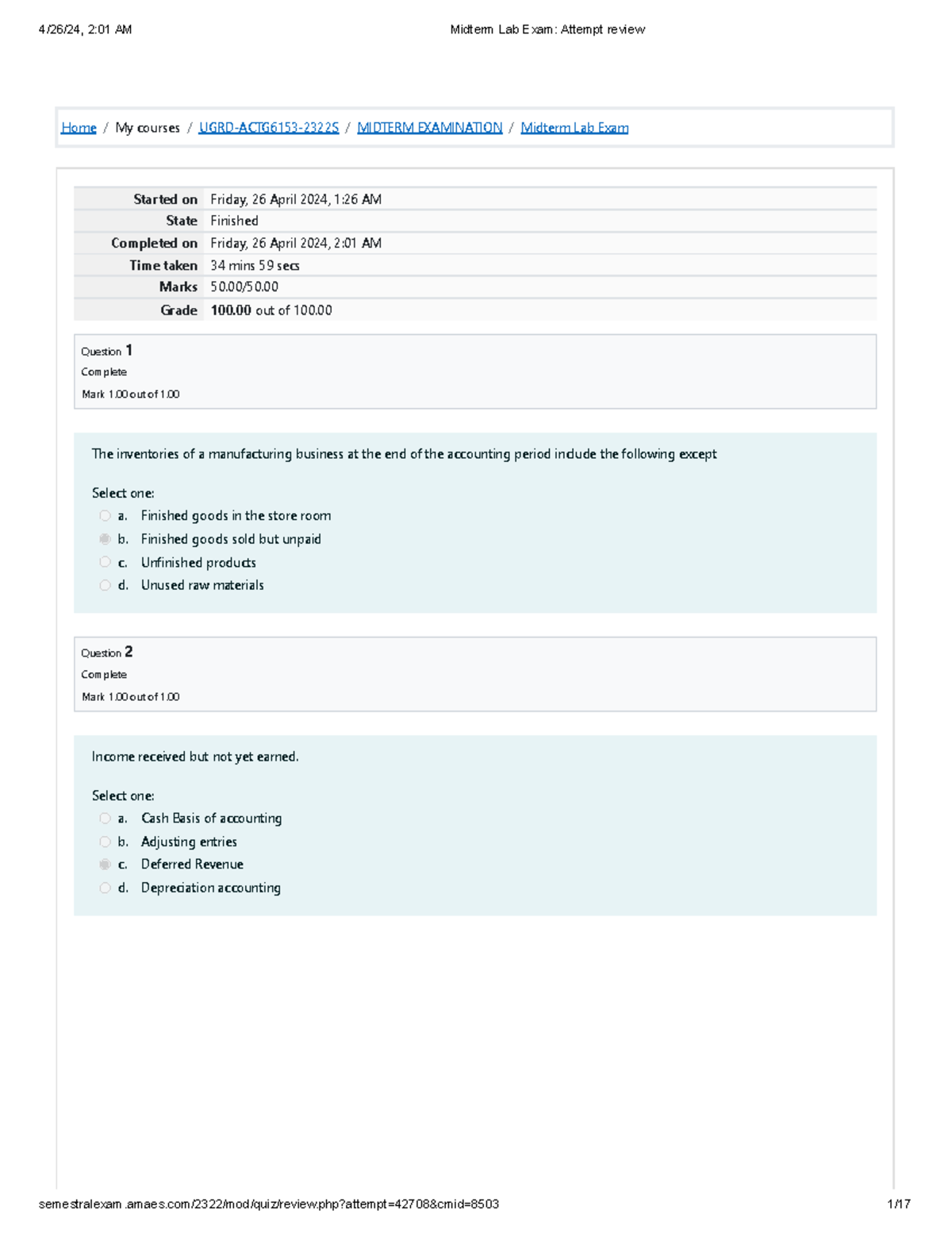 ACTG6153 Midterm Lab Exam Attempt Review and Performance Summary - Studocu