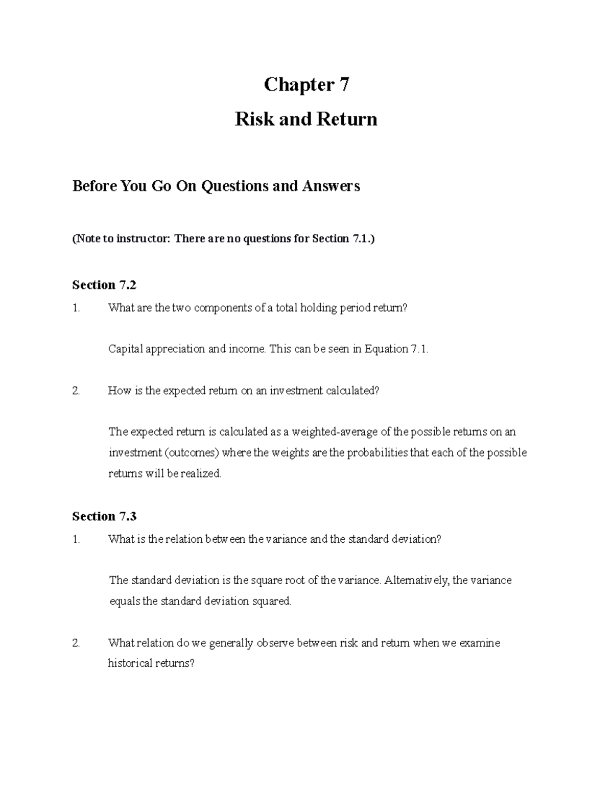 Ch07 - Final Exam Notes on Risk and Return Concepts - Studocu