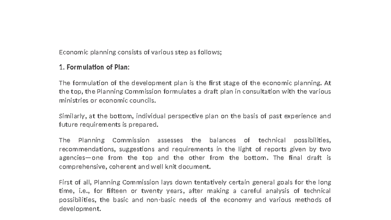 Economic Planning Stages: Formulation, Execution, and Supervision - Studocu