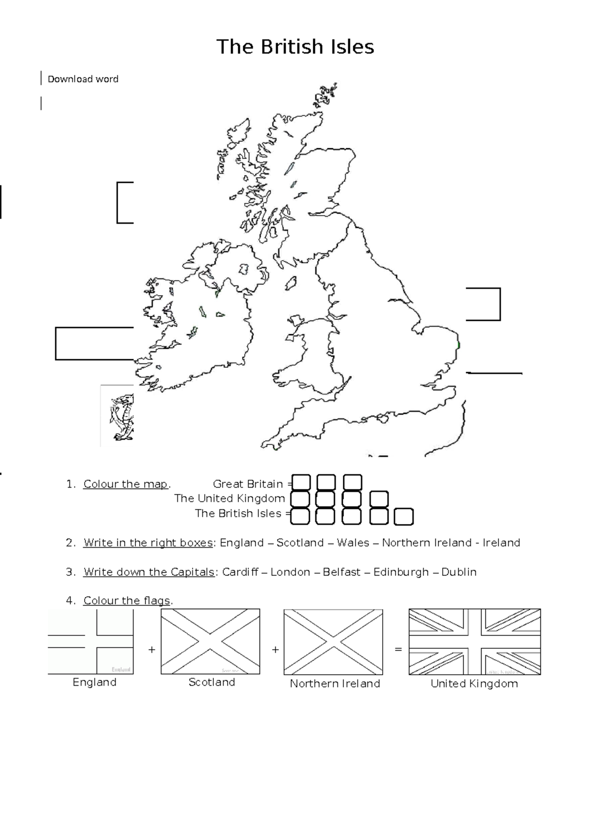 British Isles Worksheet - The British Isles Download word 1. Colour the ...