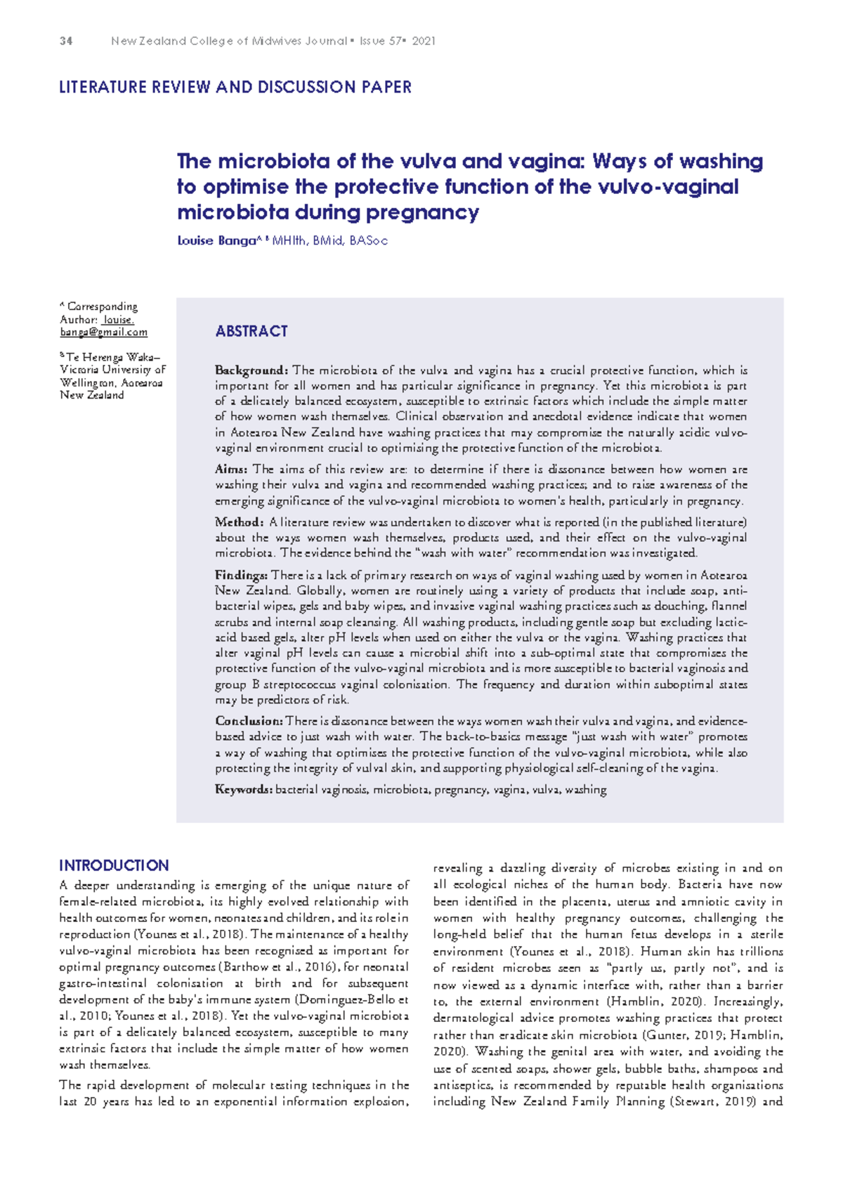 Jnl 57 2021: Optimizing Vulvovaginal Microbiota Washing Practices in ...