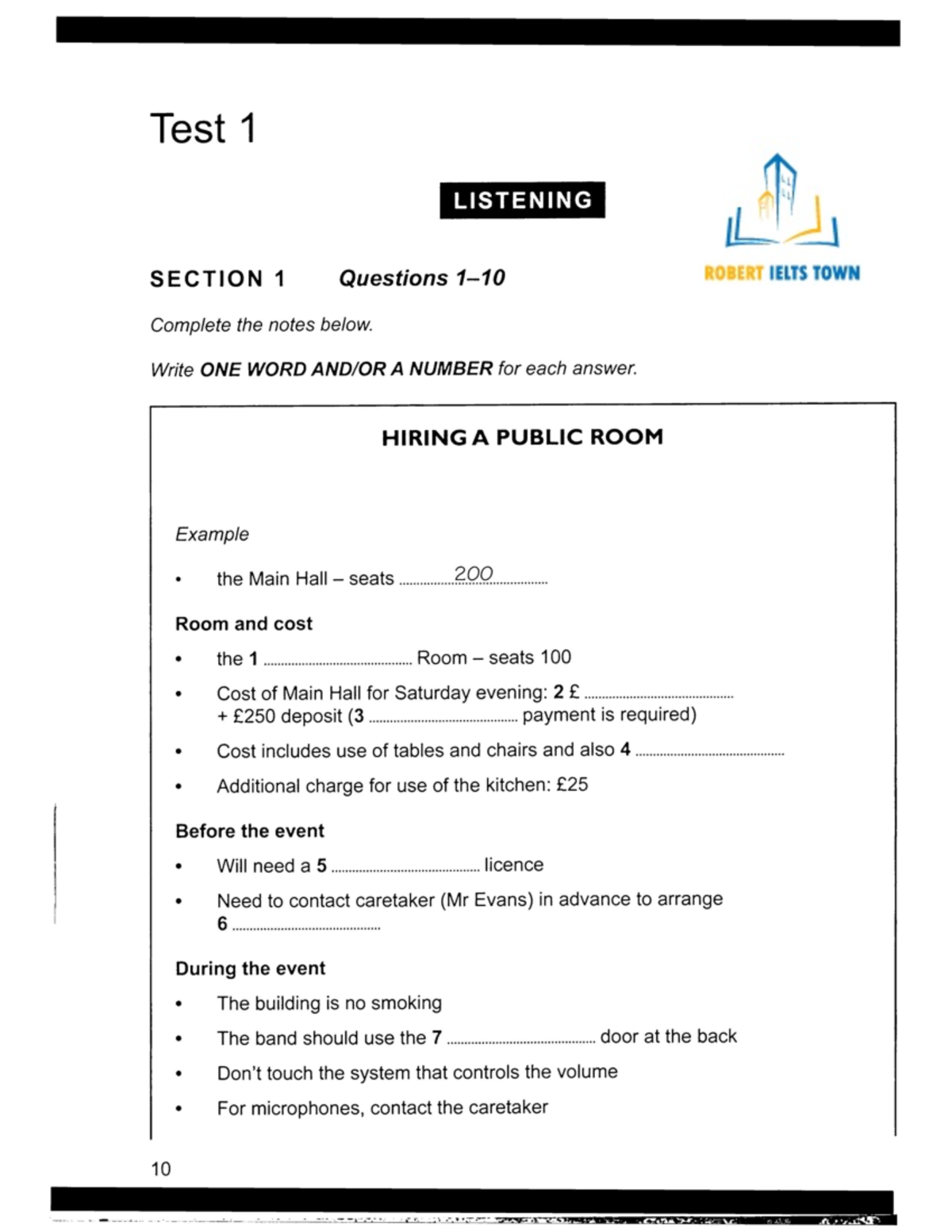 Listening Practice Test 1 - IELTS Room Booking Notes - Studocu