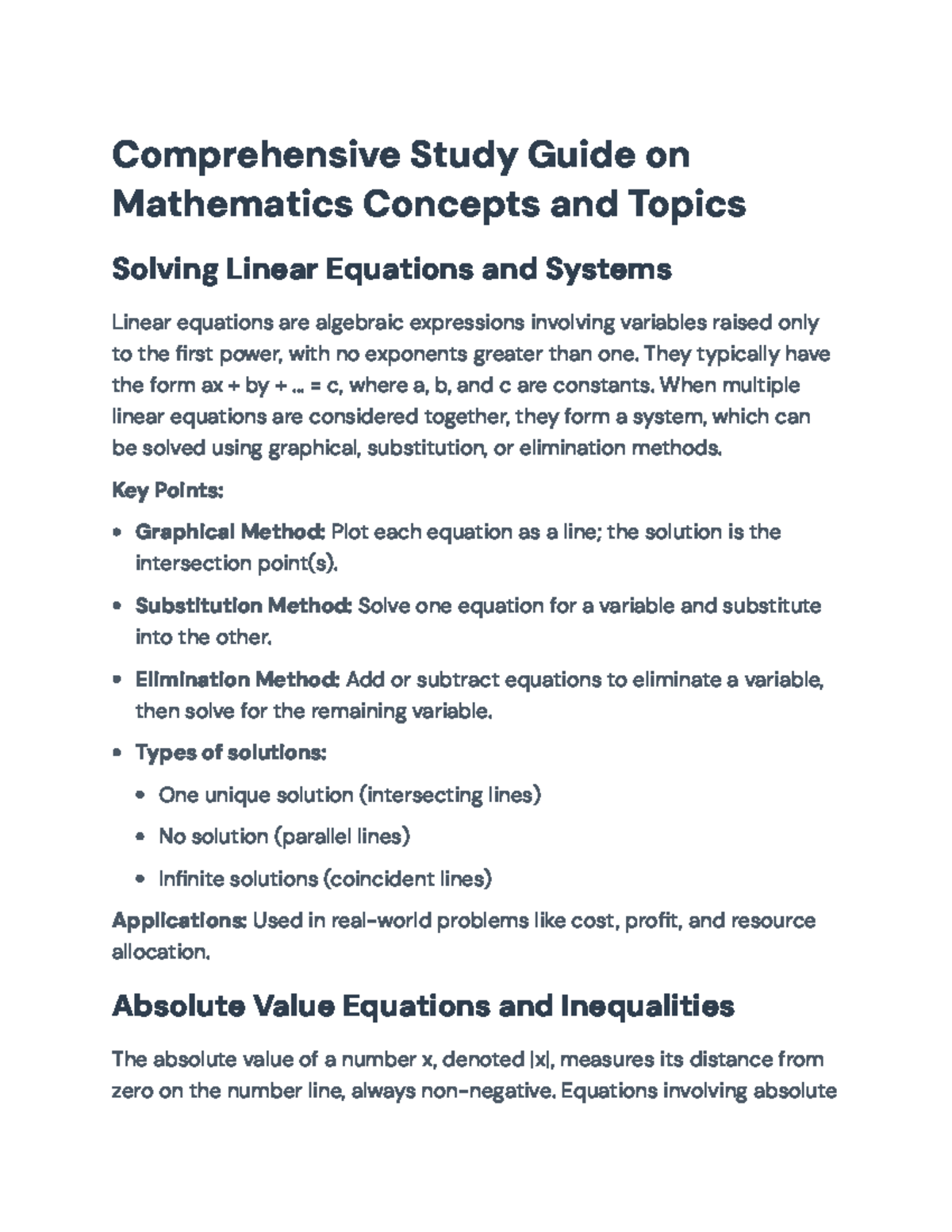 Comprehensive Mathematics Study Guide: Equations, Functions ...