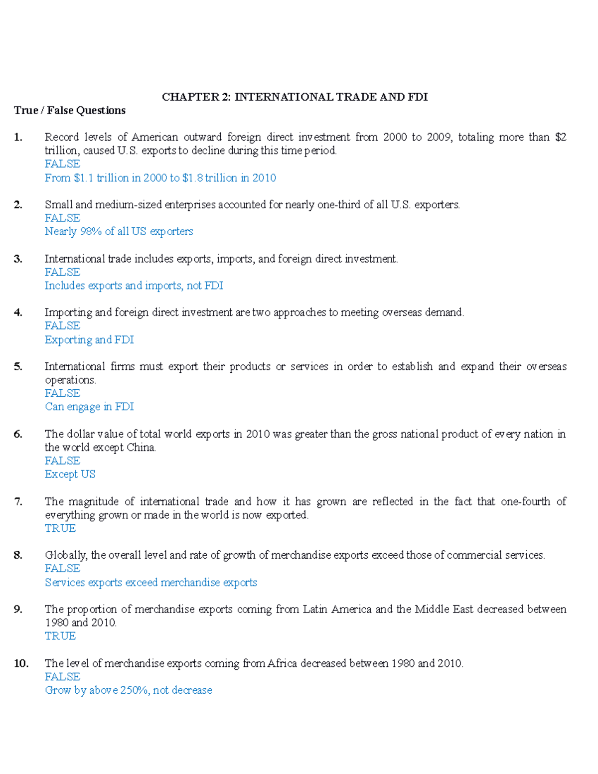 Chapter 2: International Trade & FDI Test Review - Studocu