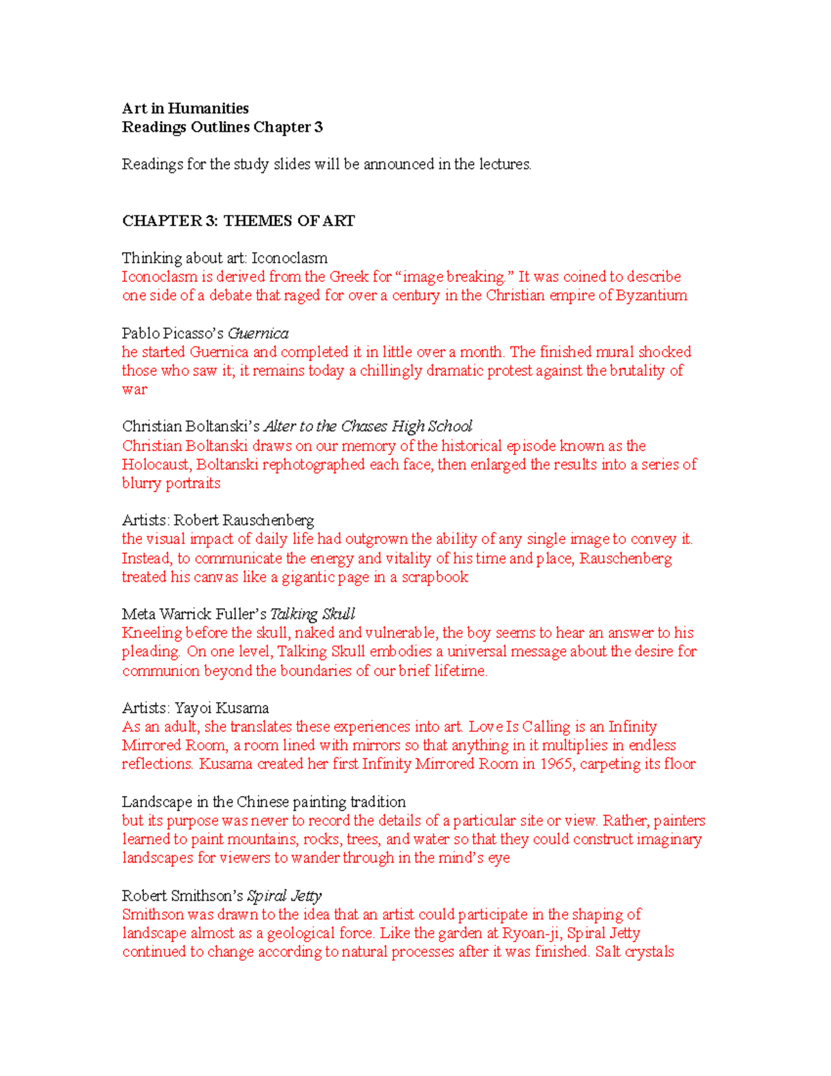 Chapter 3 - Summary World Art - Art in Humanities Readings Outlines ...