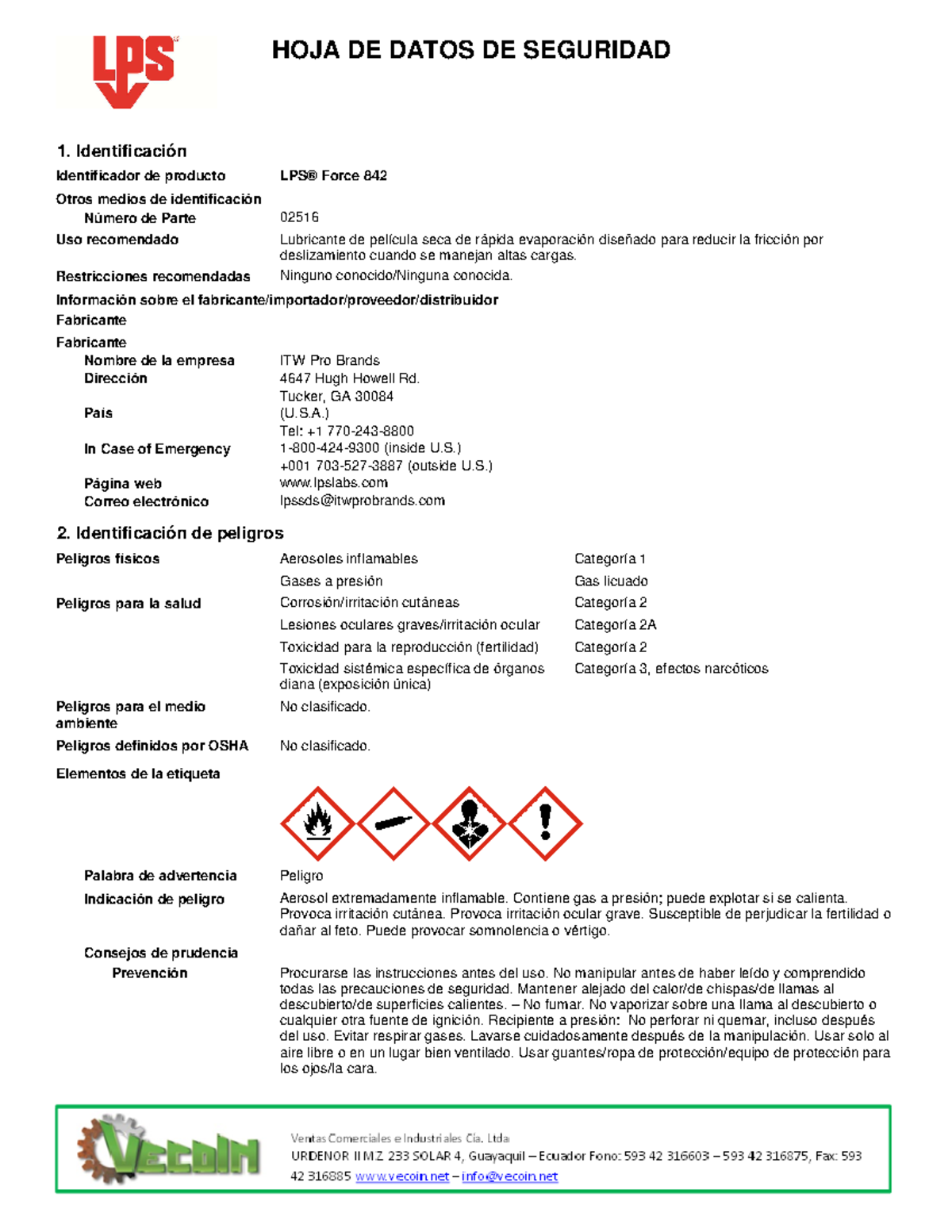 Hoja de Datos de Seguridad: LPS® Force 842 (SDS) - Studocu