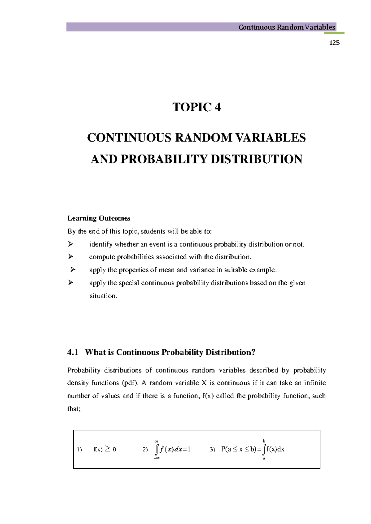 Continuous Random Variables: Probability Distribution Overview (MATH ...