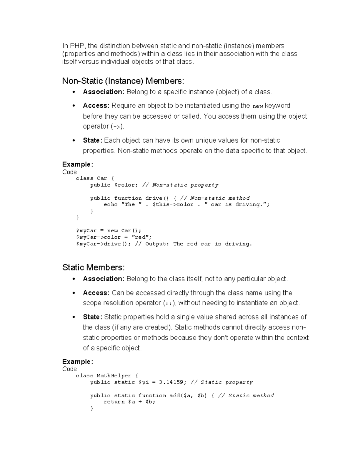 PHP Function: Static vs Non-Static Members Explained - Studocu
