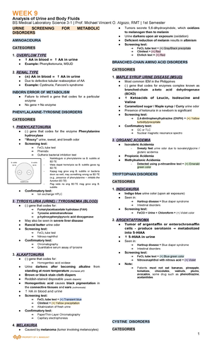 WEEK 8: Microscopic Examination of Urine & Body Fluids - BSMLS - Studocu