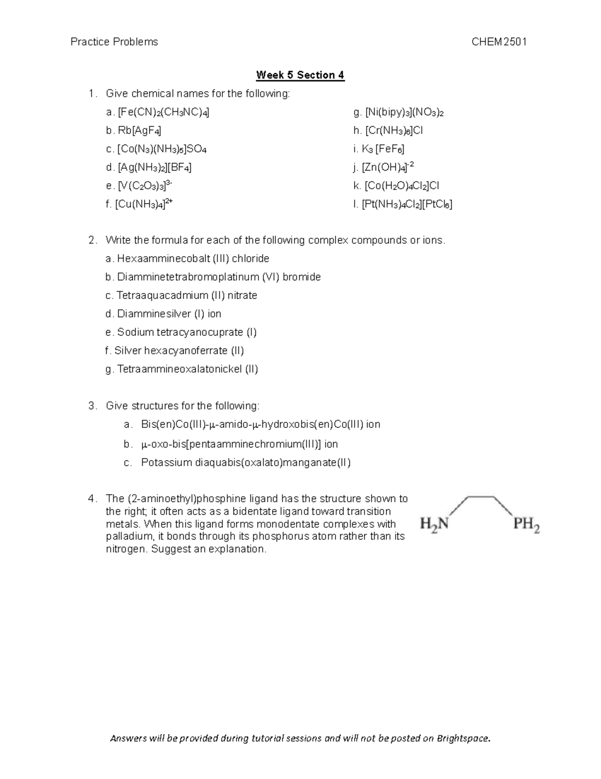 Practice Problems CHEM2501 Week 5 Section 4 Tutorial Notes - Studocu