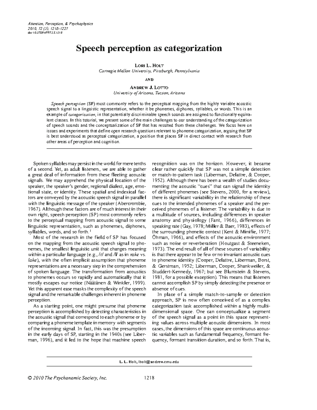 Speech Perception Categorization SP Lecture Notes - Studocu