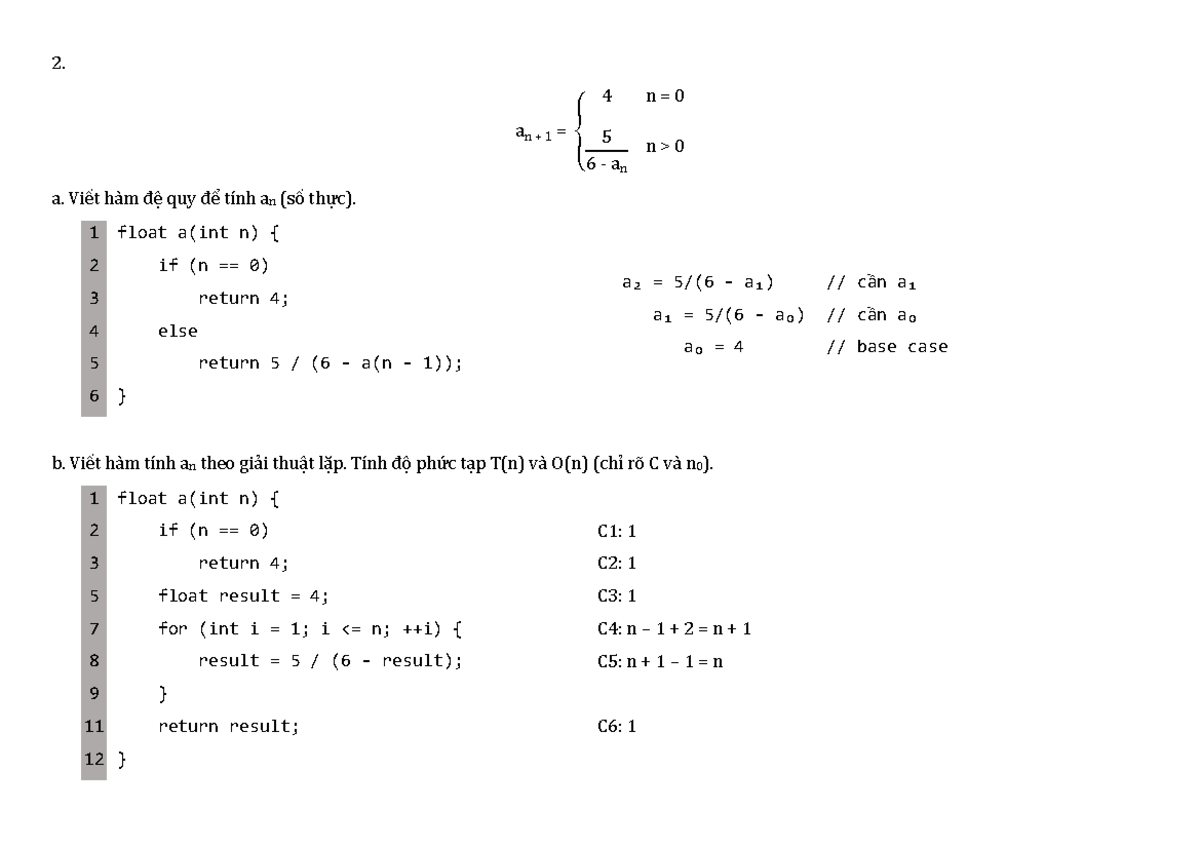 Algorithm Design: Recursive and Iterative Functions for a(n) Calculation - Studocu