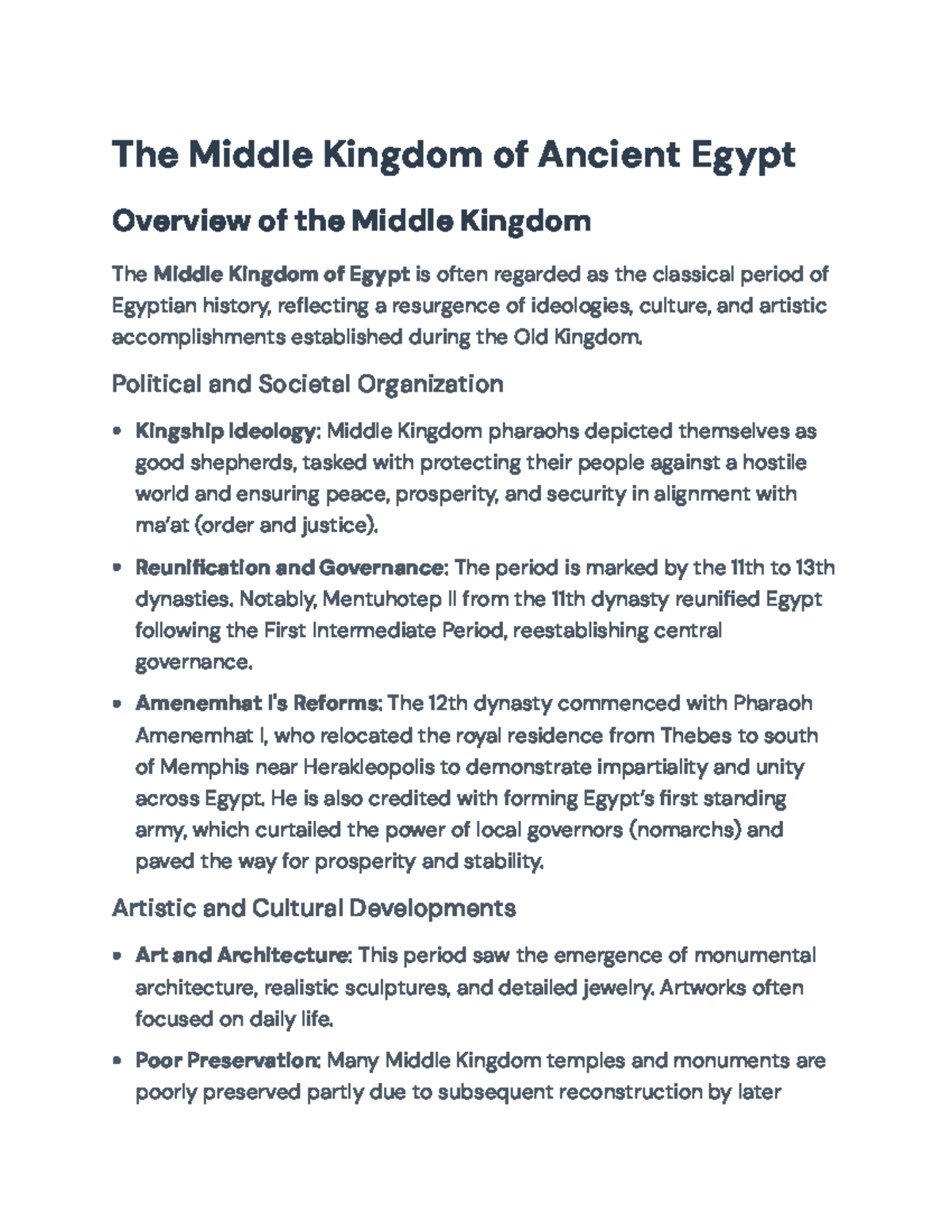 The Middle Kingdom of Ancient Egypt: Political and Cultural Overview ...