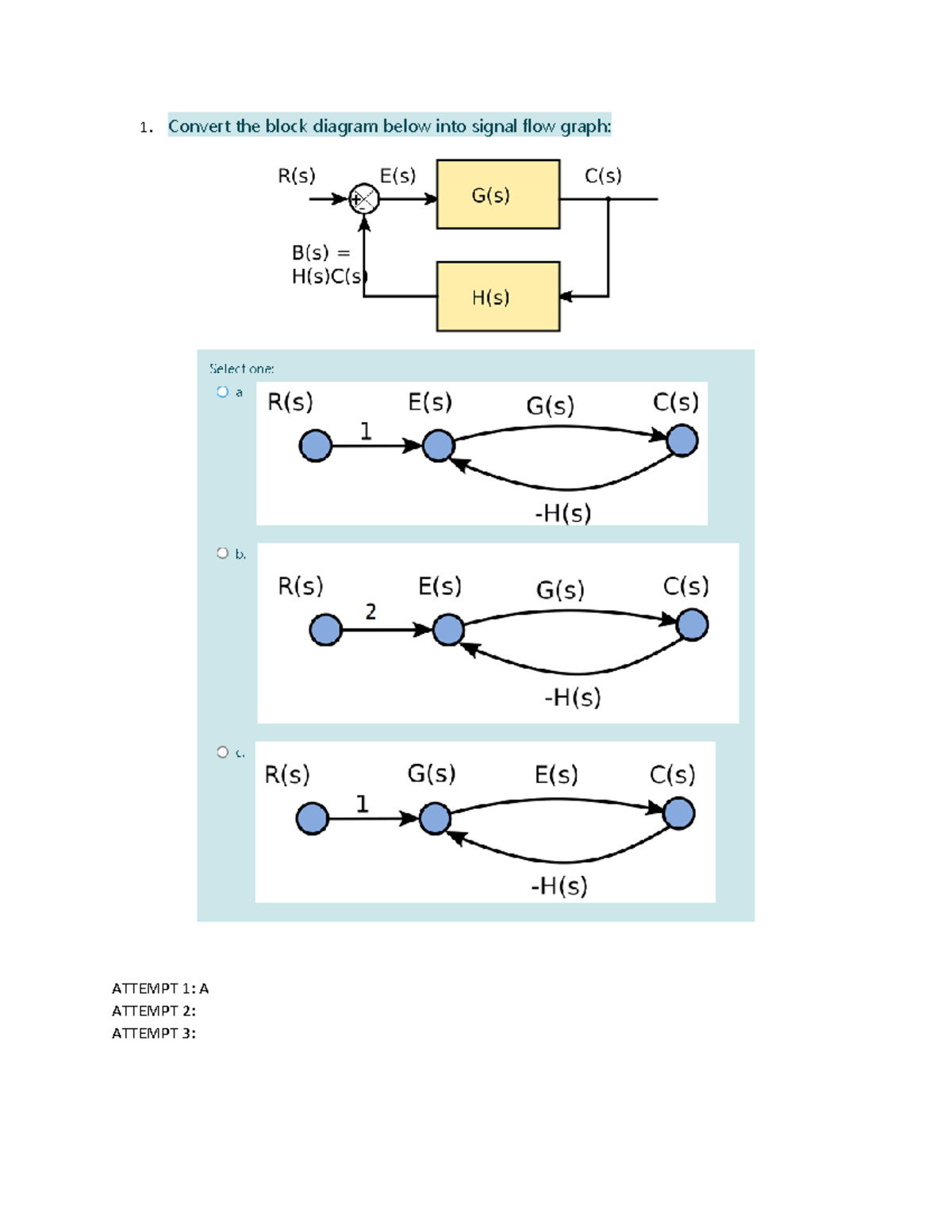 Final Quiz 1 Week 12 - 1. Convert the block diagram below into signal ...