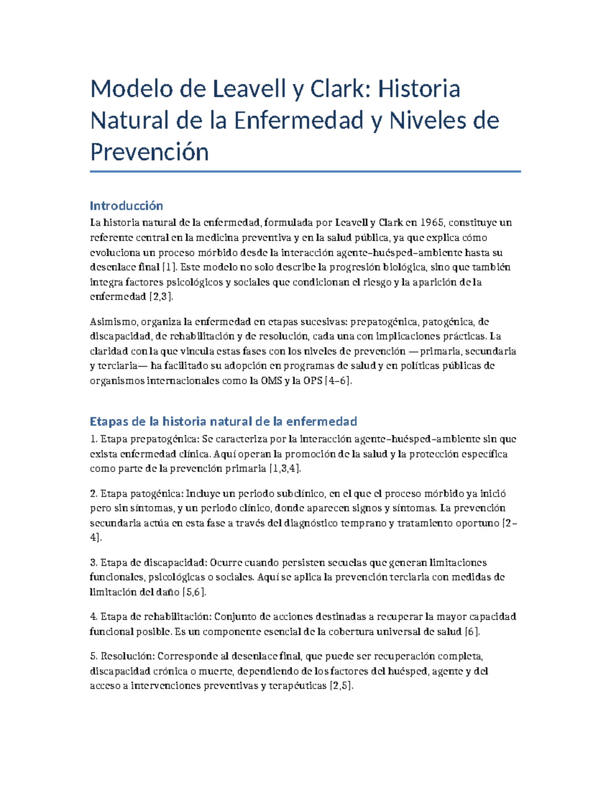 Evaluación de la Enfermedad según Leavell y Clark: Modelo y Prevención ...