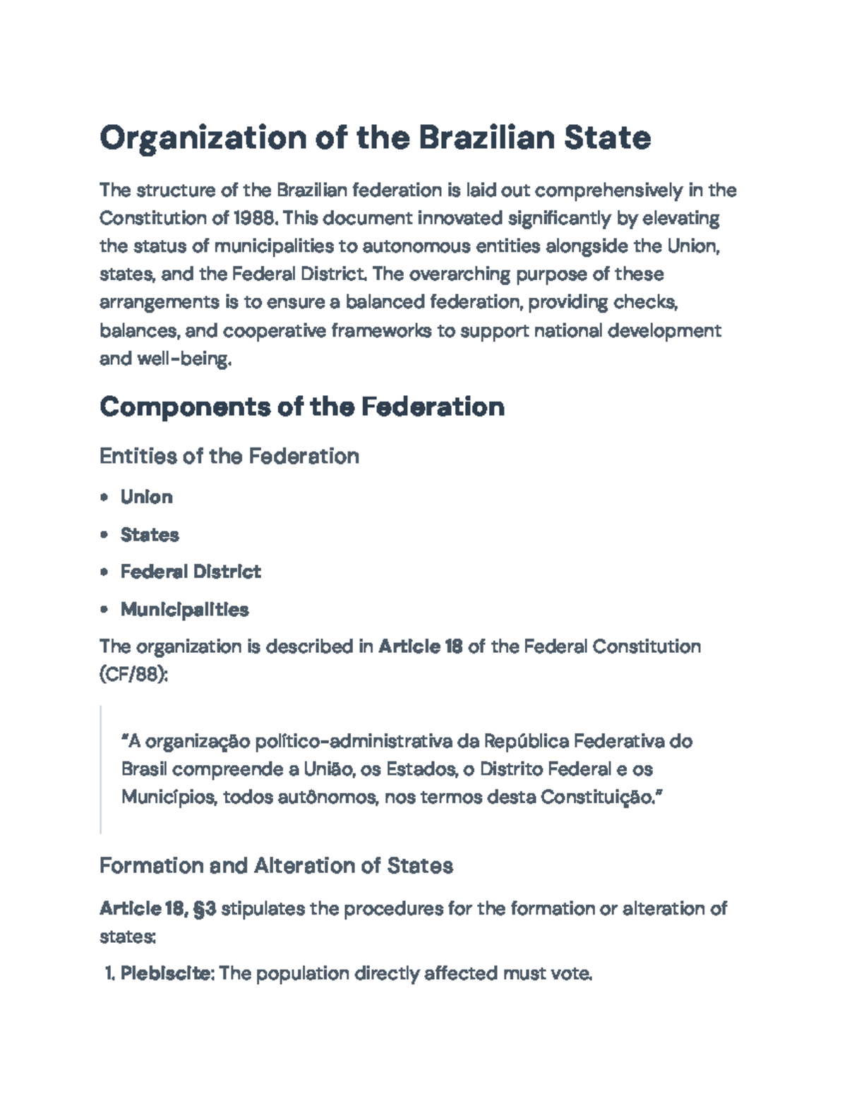 Organization of the Brazilian State: A 1988 Constitution Overview ...